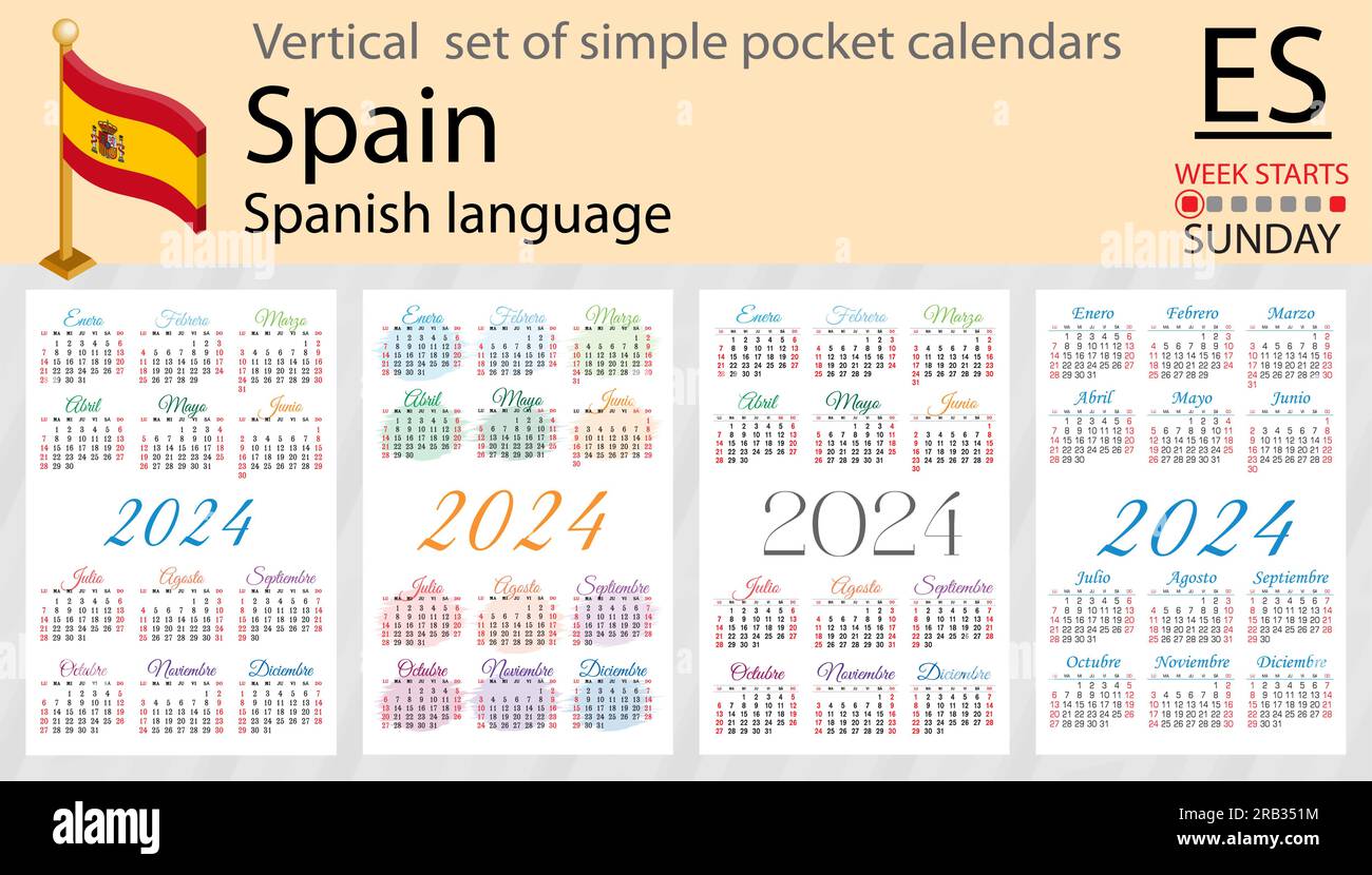 Spanish vertical set of pocket calendar for 2024 (two thousand twenty ...