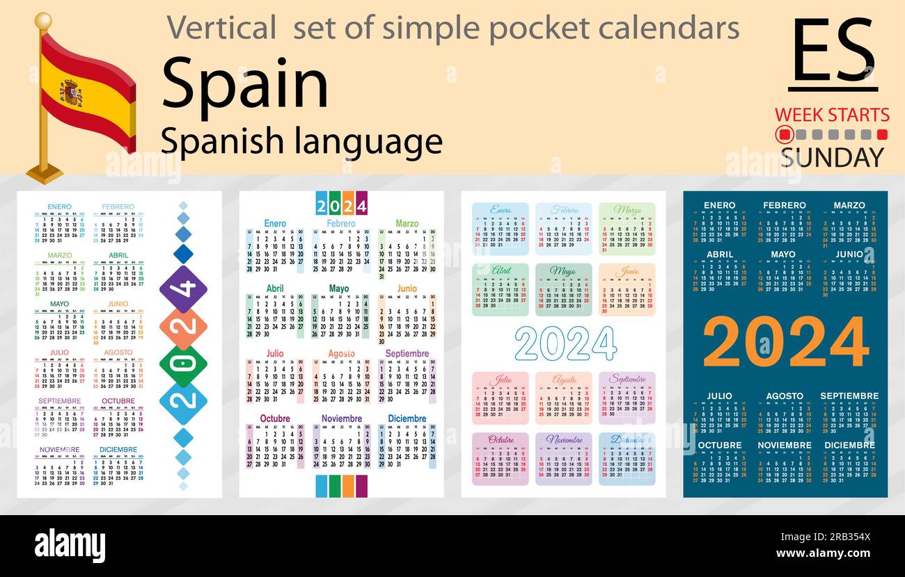 Spanish vertical set of pocket calendar for 2024 (two thousand twenty ...