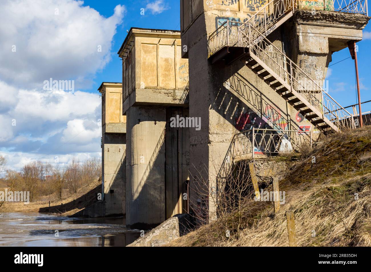 Old reinforced concrete dam on the Protva river in Obninsk, Russia ...