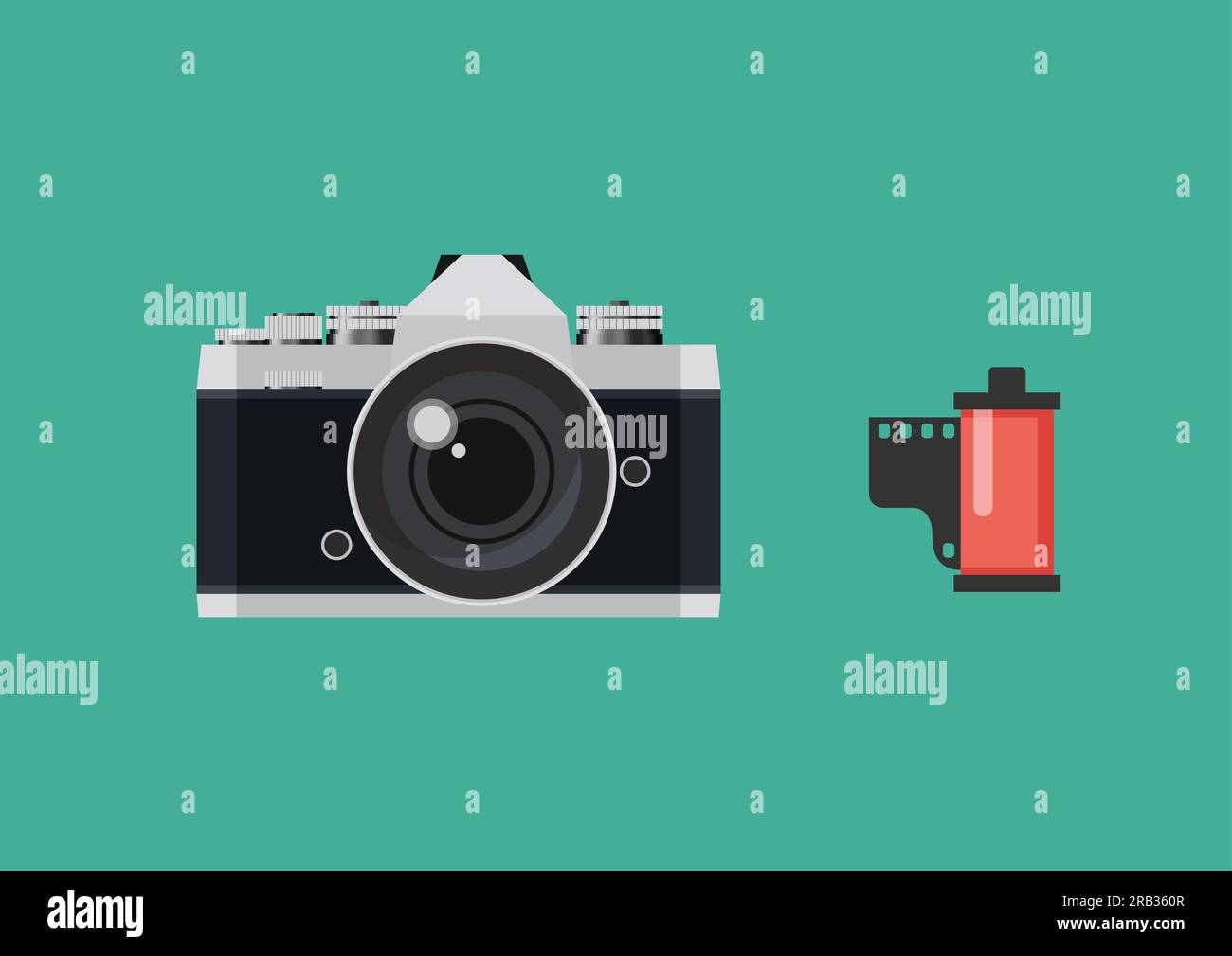 Retro camera with film roll in a flat style. Vector illustration Stock ...