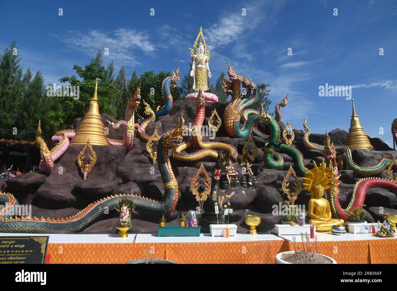 Group of beautiful statues of Buddha images, angels and Nagas at Wat ...