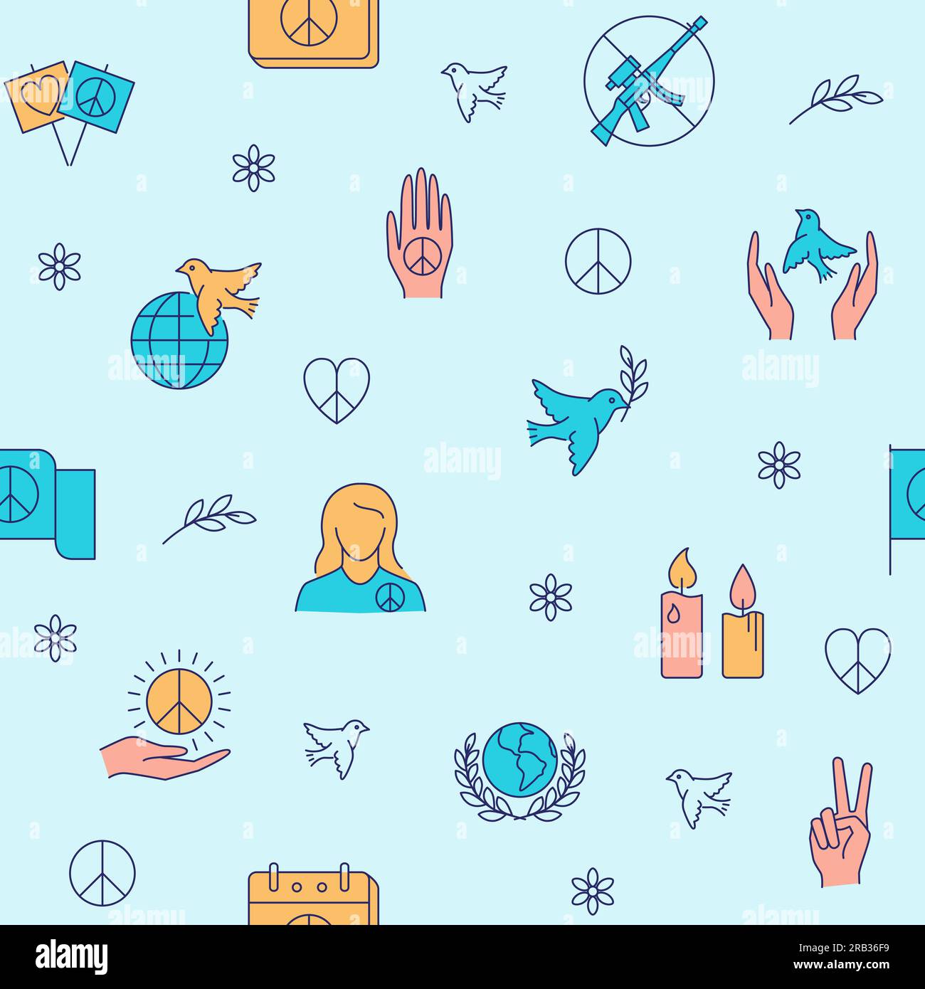 Pacifism seamless pattern in colored line style. Background with peace ...