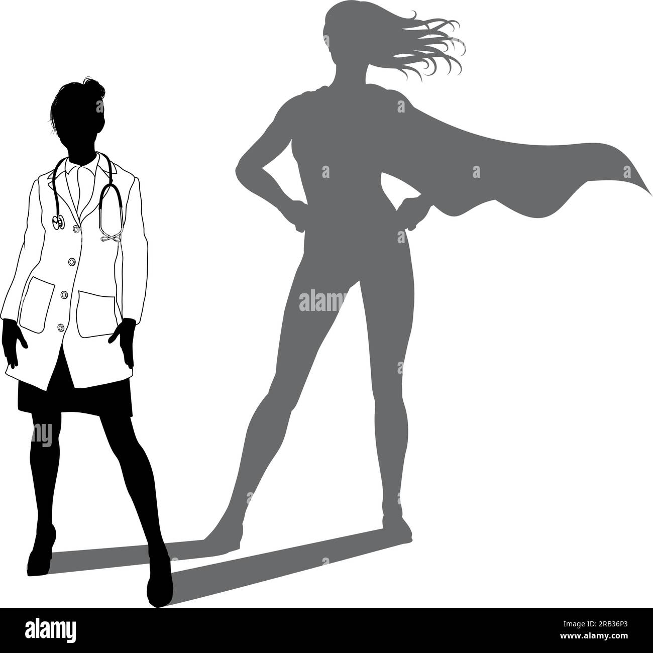 Superhero Doctor With Super Hero Shadow Silhouette Stock Vector Image ...