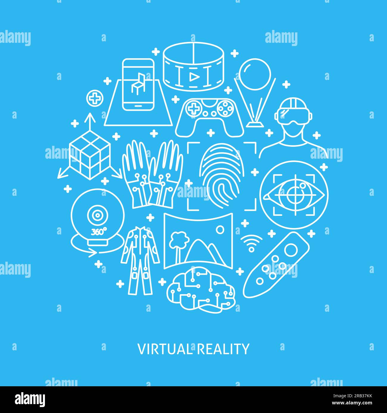 Virtual reality round concept banner in linear style. Modern computer ...