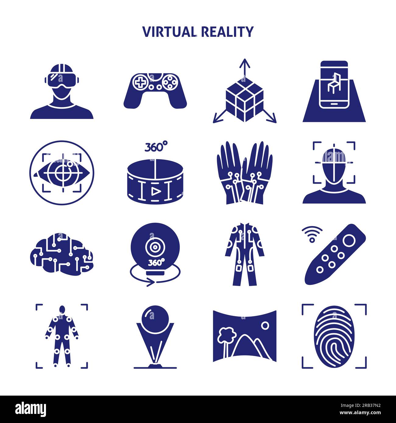 Virtual reality silhouette icon set in flat style. Modern computer ...