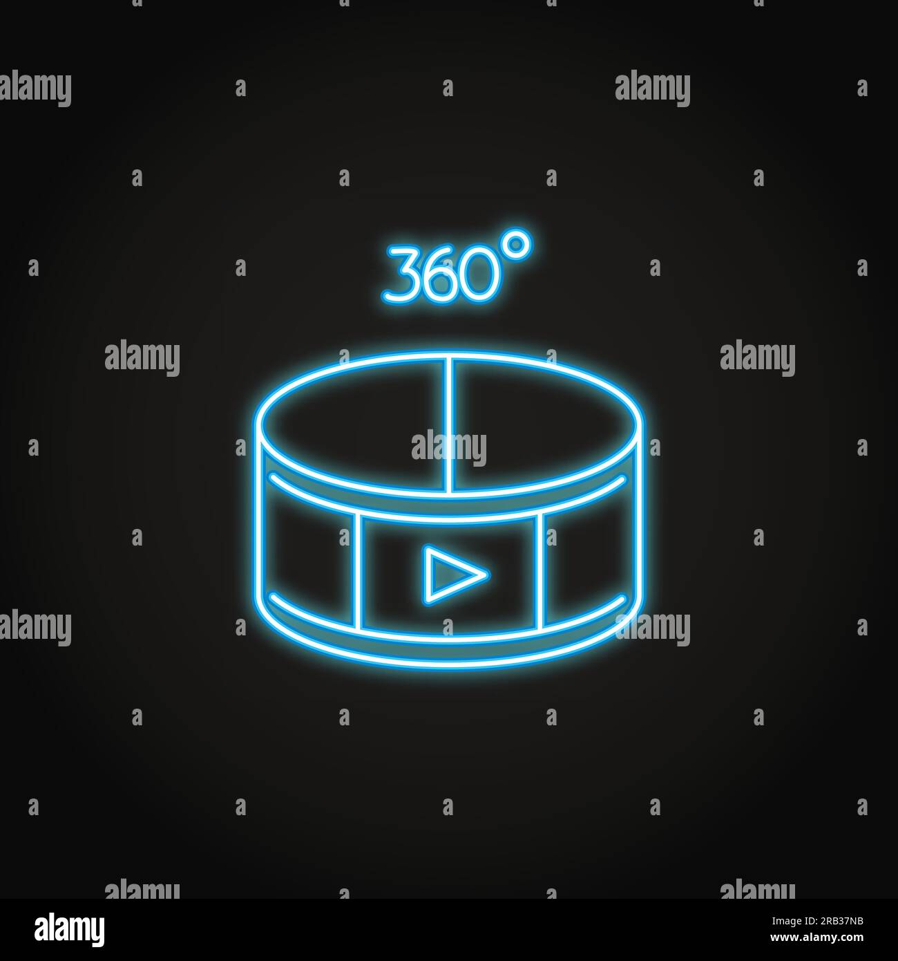 360 degree video concept icon in neon style. Modern panorama view ...