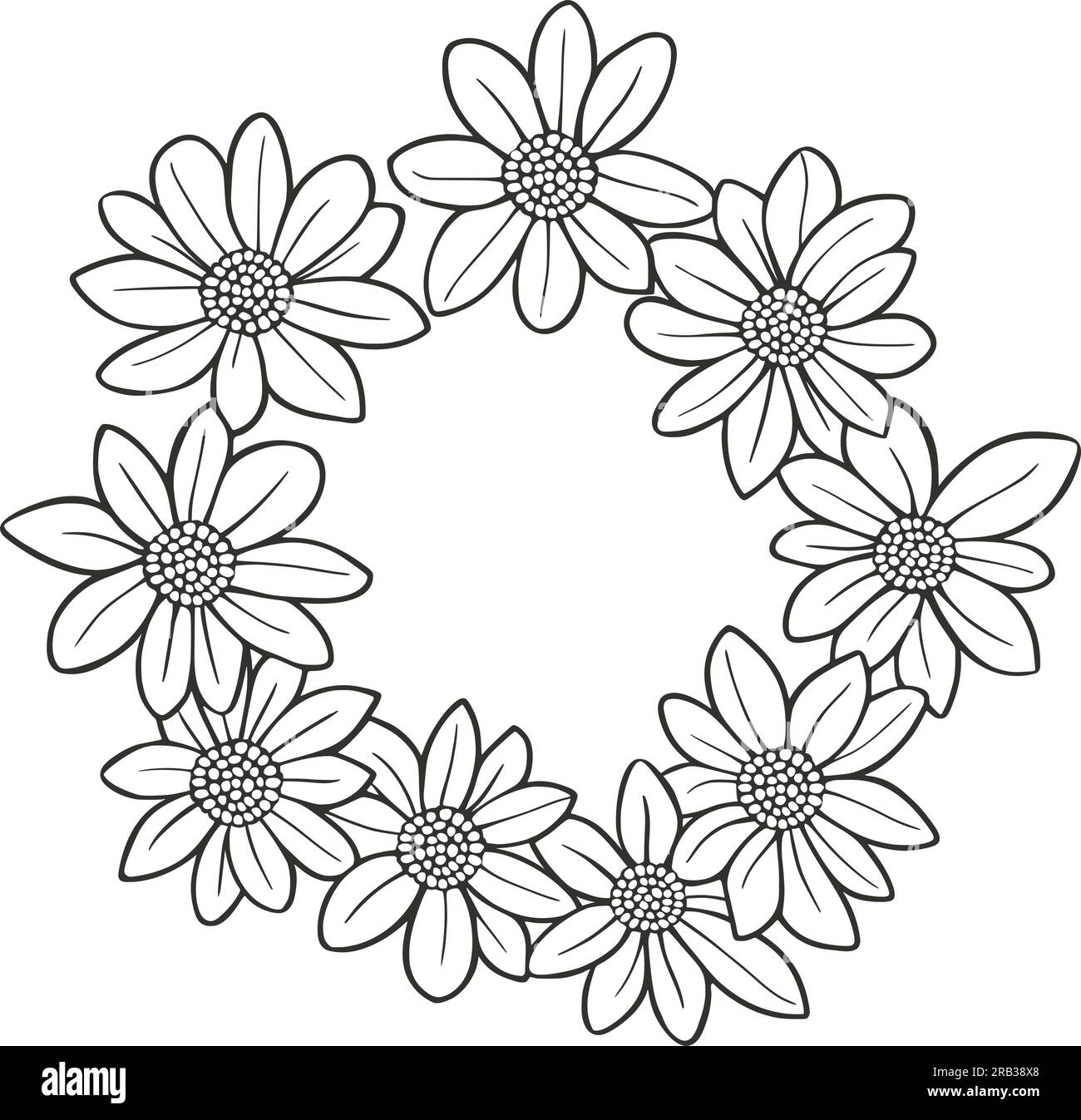 Gerbera wreath doodle sketch style. Round wreath of daisies. Circular ...