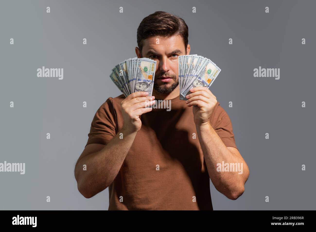 Business man with money banknotes. Male entrepreneur with dollar bills ...