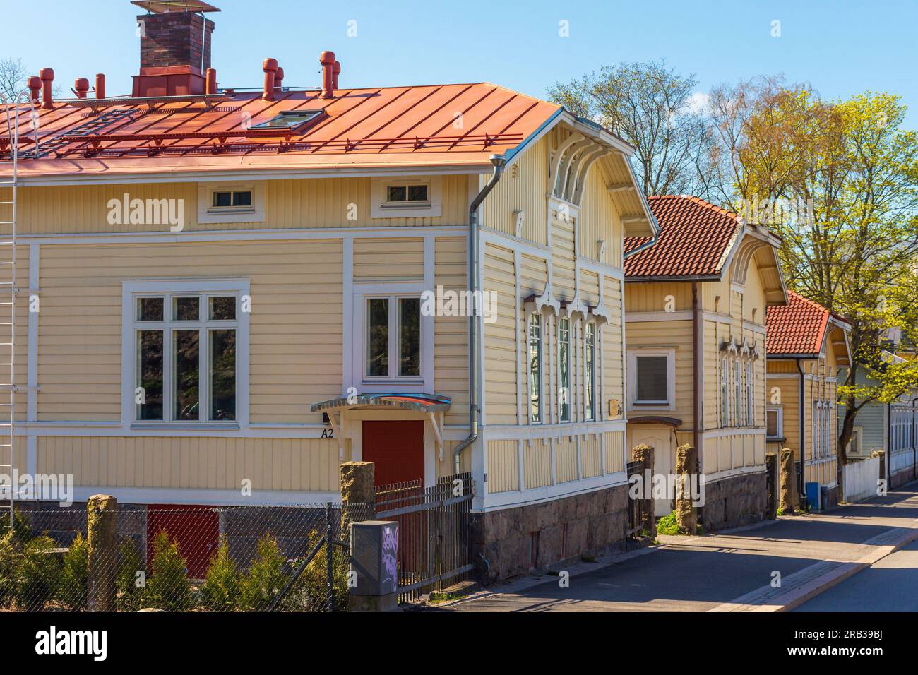 Old wooden houses on Pakkarinkatu street in Turku Finland Stock Photo ...