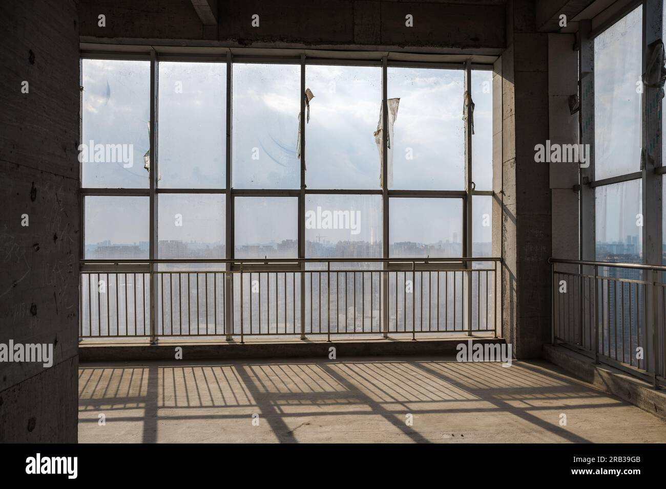 The sunshine is shining inside the newly constructed building Stock ...