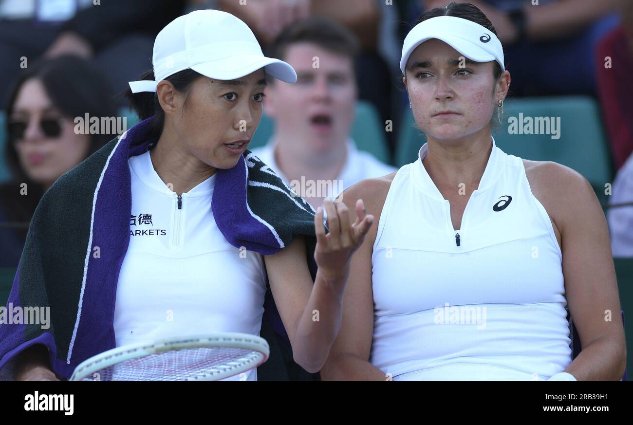London, Britain. 6th July, 2023. Zhang Shuai (L) of China and Caroline ...