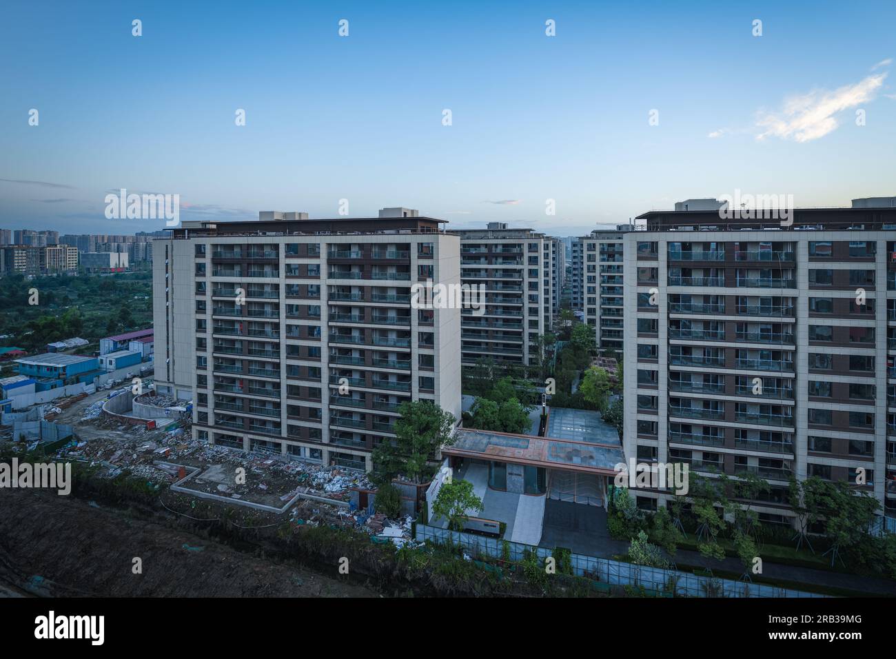 The sunset casts a golden glow over Chengdu Commercial and Trade City ...