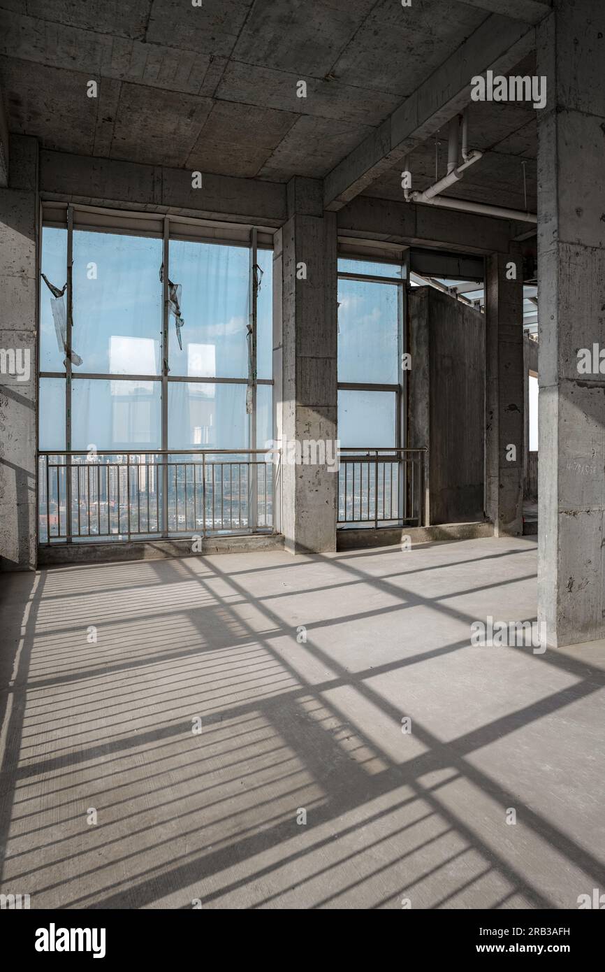 The sunshine is shining inside the newly constructed building Stock ...