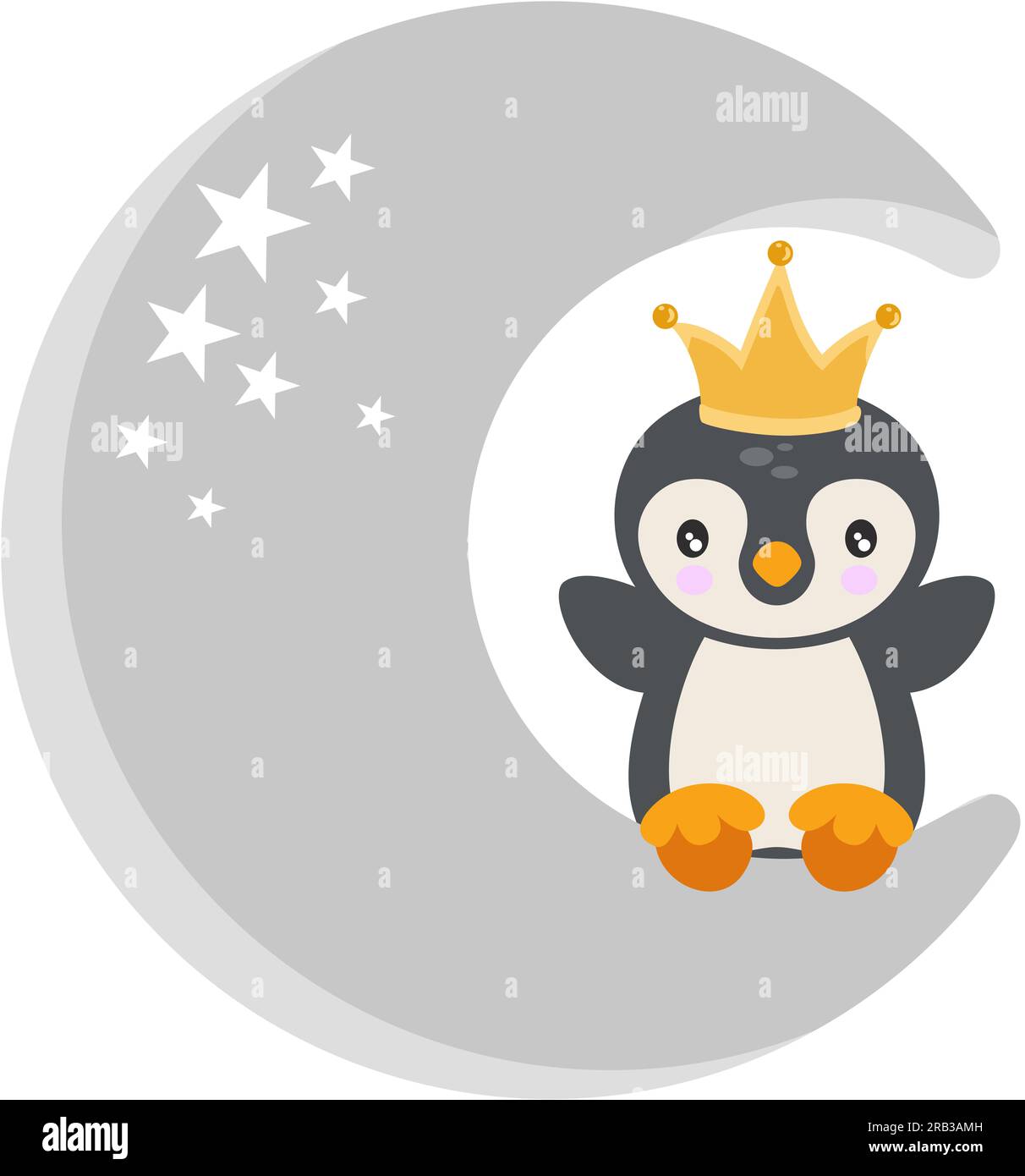 Cute penguin sitting on moon with crown on head Stock Photo - Alamy