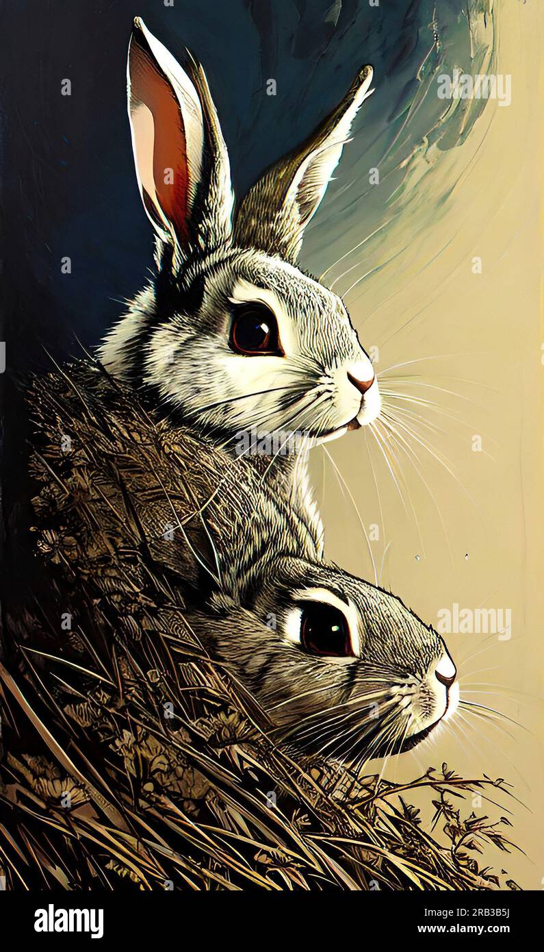 Rabbit illustration portrait hi-res stock photography and images - Alamy