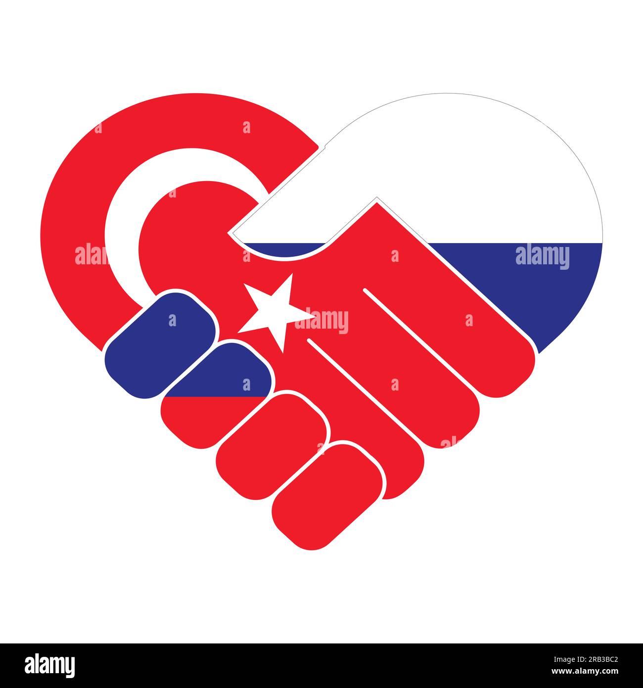 Handshake symbol in the colors of the national flags of Russia and ...