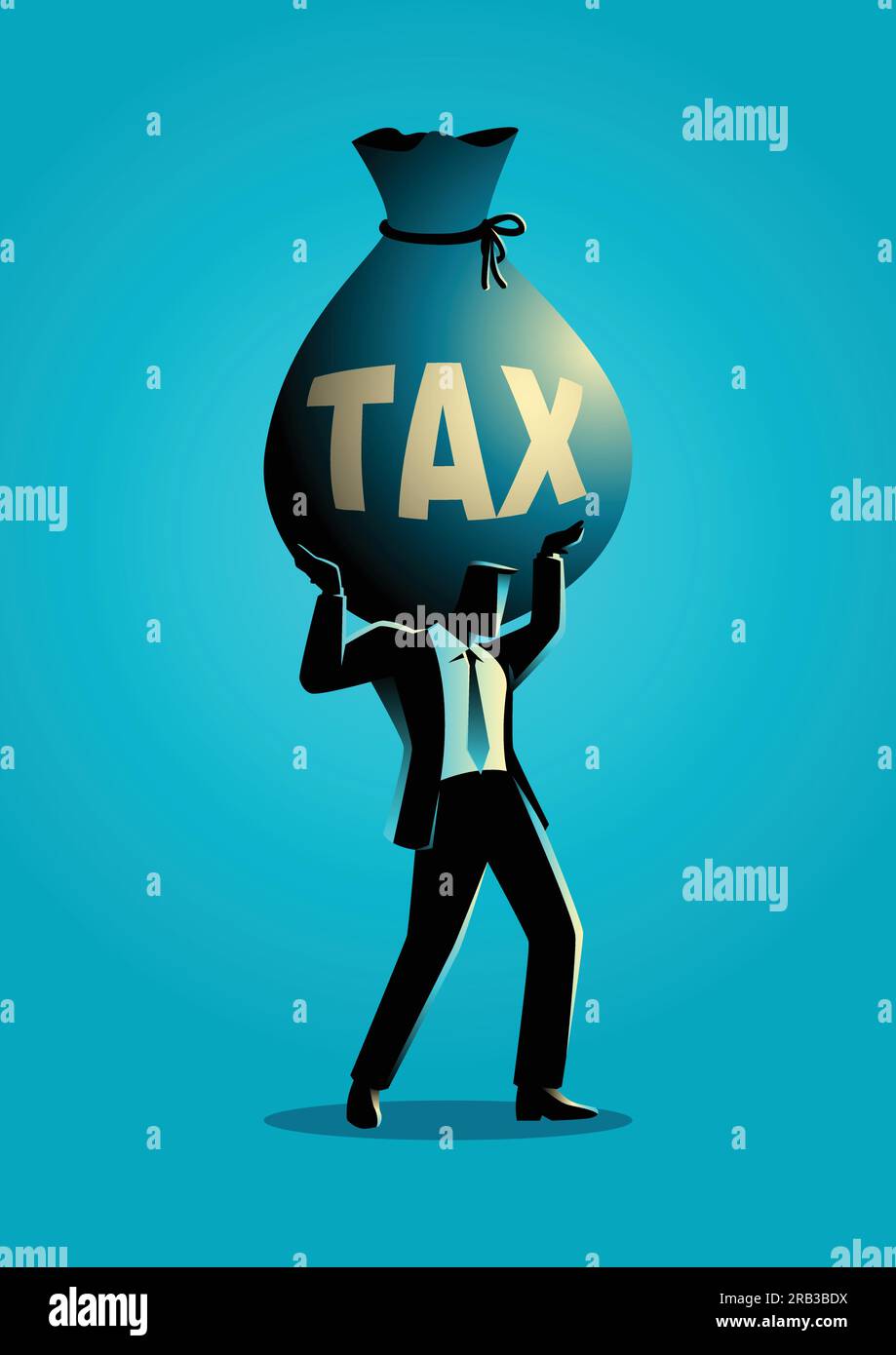 Silhouette illustration of a businessman holding a big money bag with ...