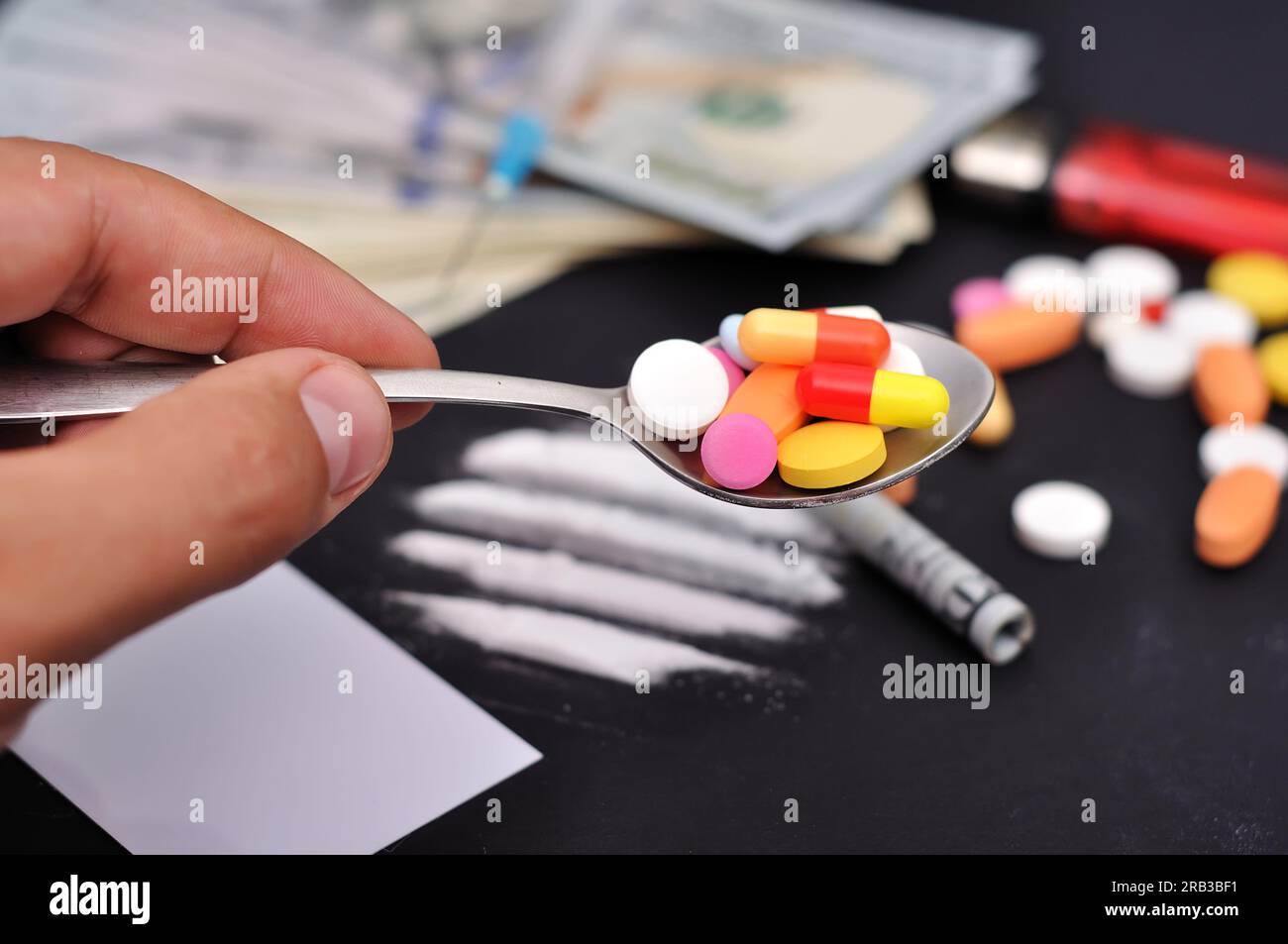 Powder cocaine in spoon on hi-res stock photography and images - Alamy