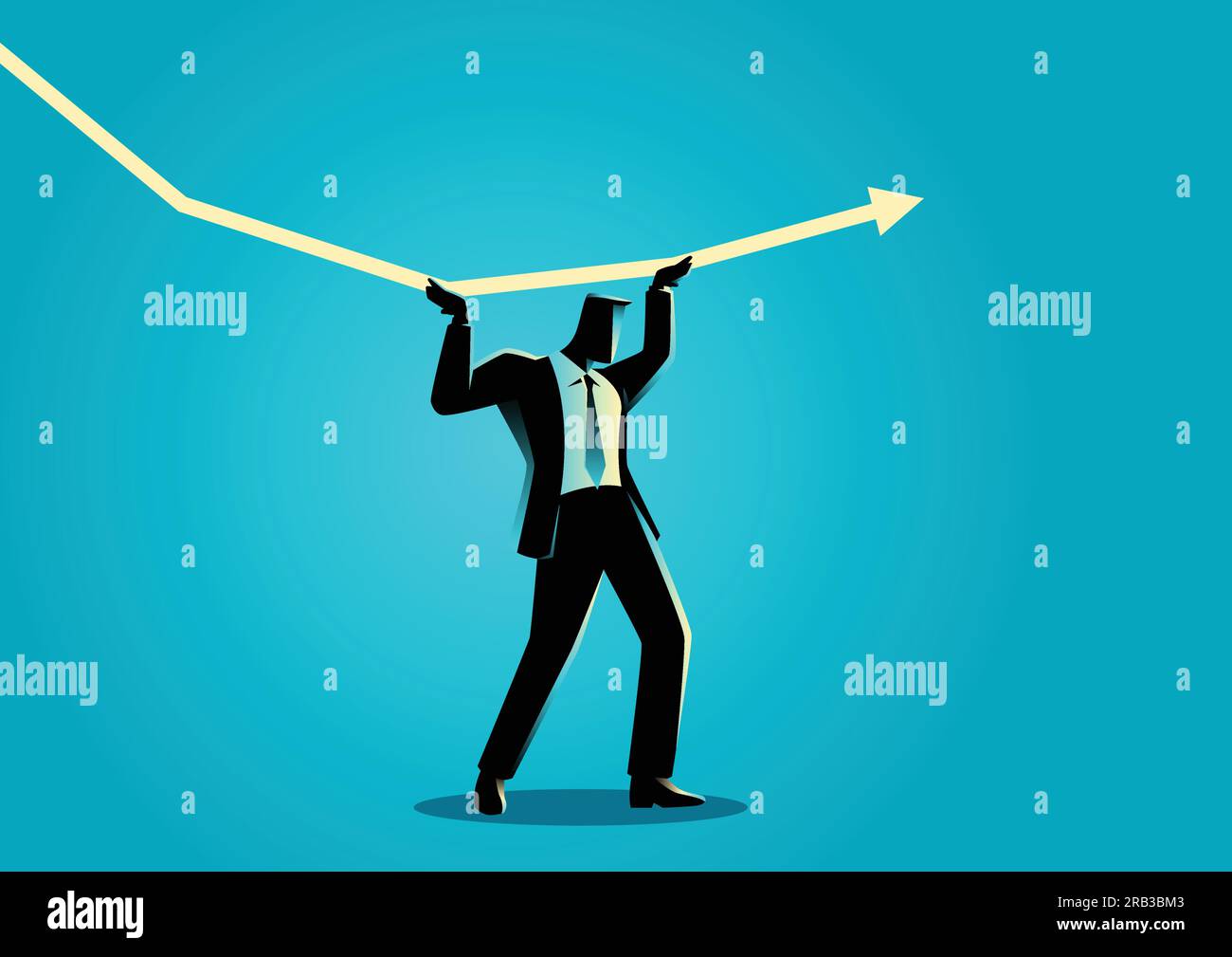 Silhouette illustration of a businessman trying to hold the decreasing ...