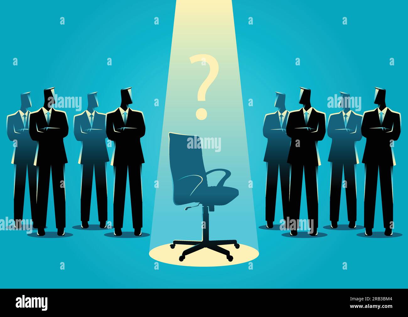 Business concept illustration of businessmen standing with empty chair ...