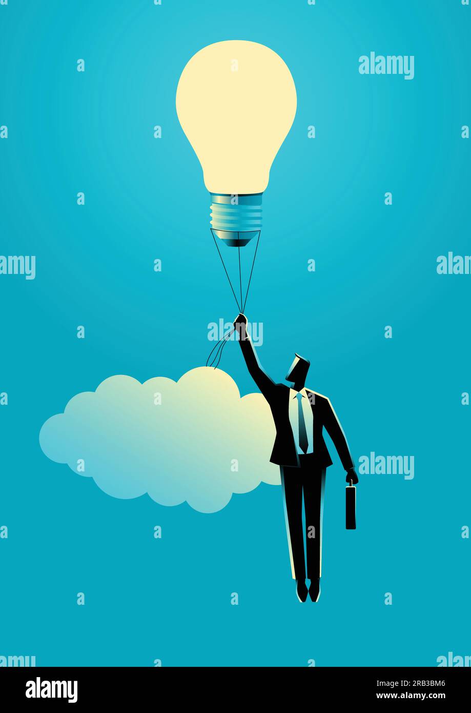 Business concept illustration of a businessman holding a floating light ...
