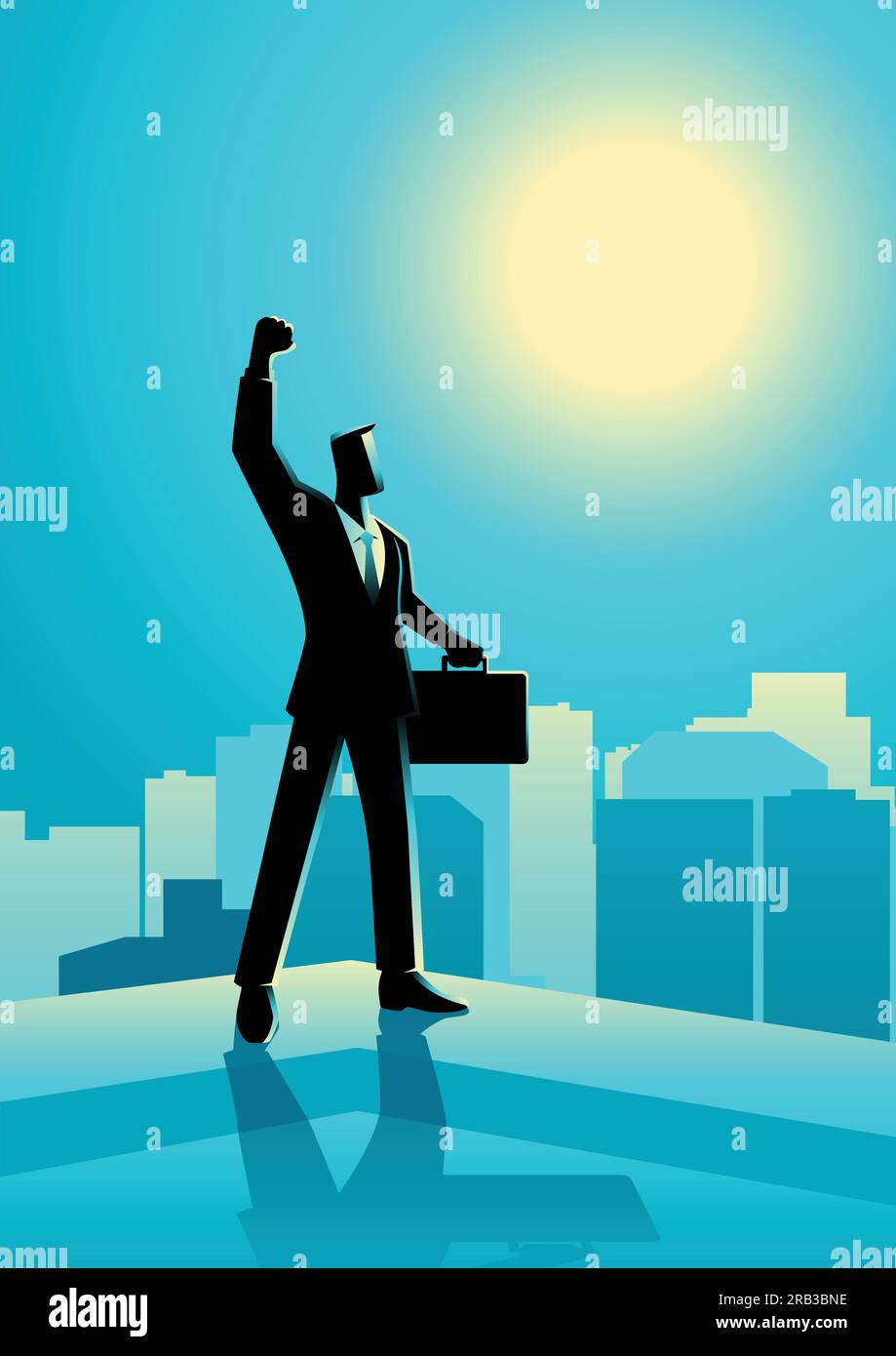 Business concept illustration of businessman standing on the rooftop of ...