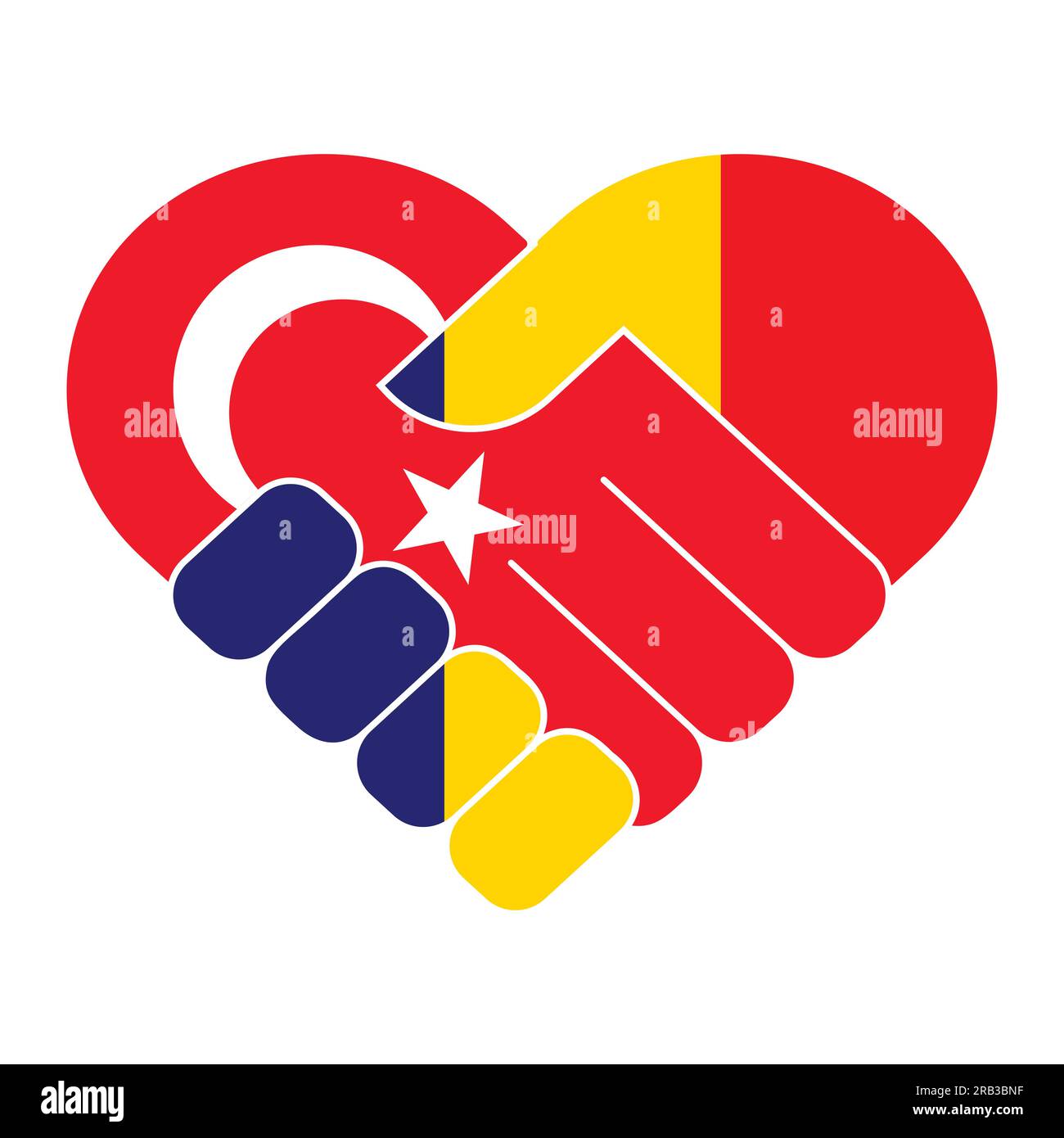 Handshake symbol in the colors of the national flags of Romania and ...