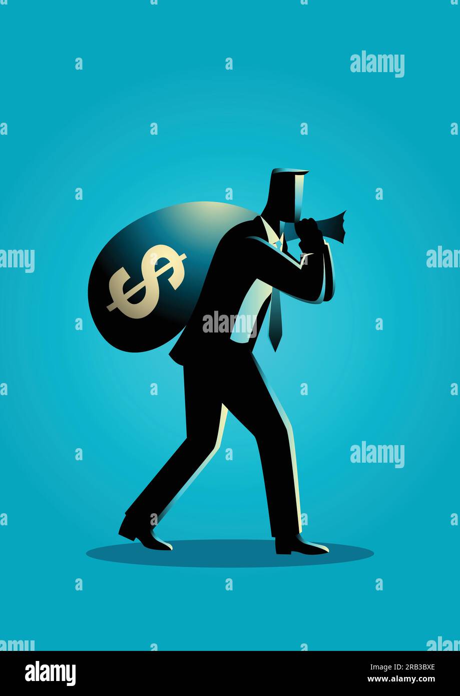 Business concept illustration of a businessman carrying a money bag on ...