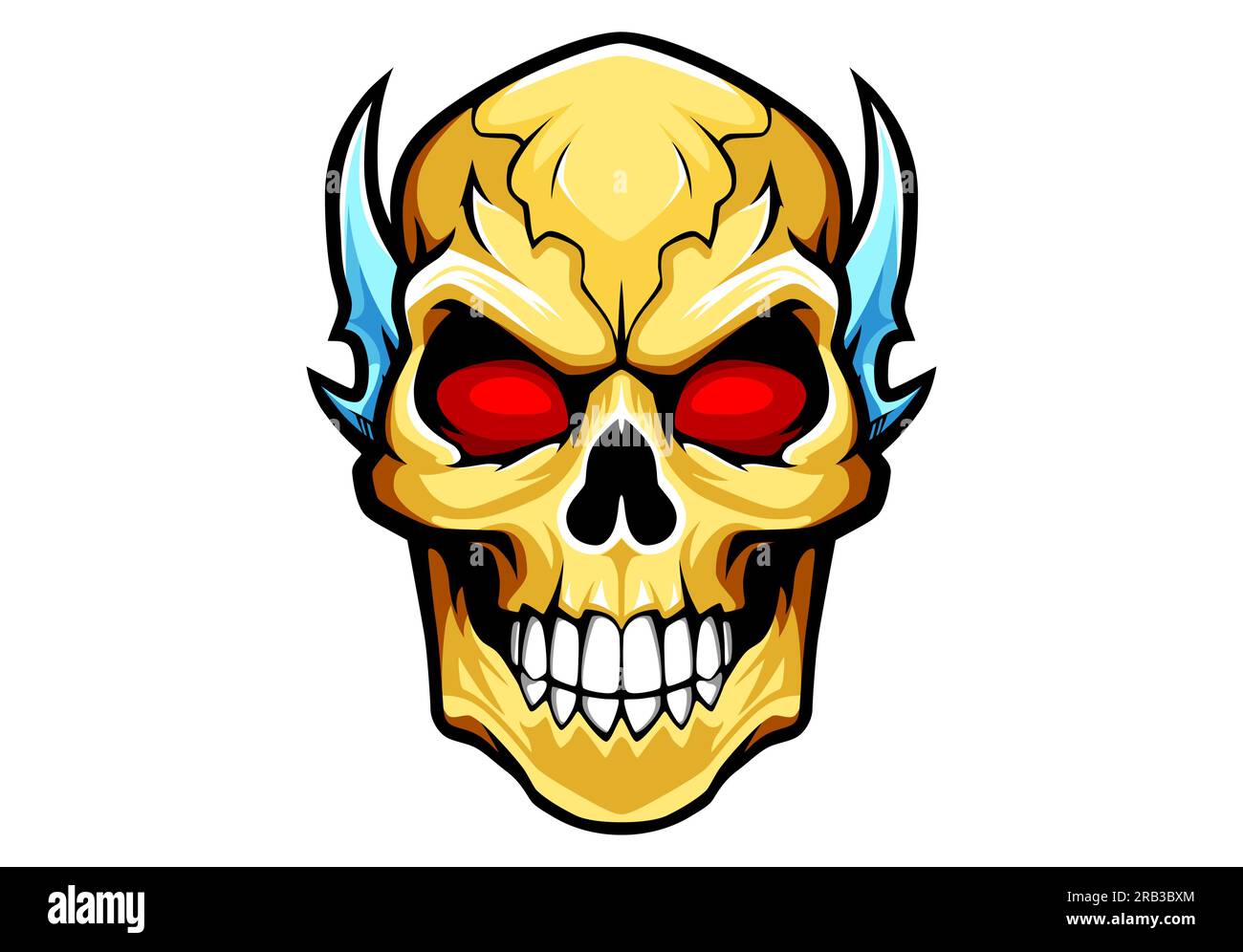 Skull sign or icon with horns. Mascot skull emblem with outline Stock ...