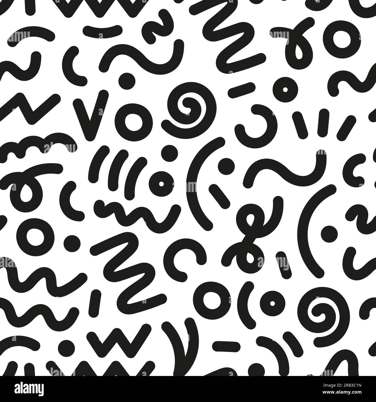 90s seamless pattern squiggle. Abstract geometric shapes seamless ...
