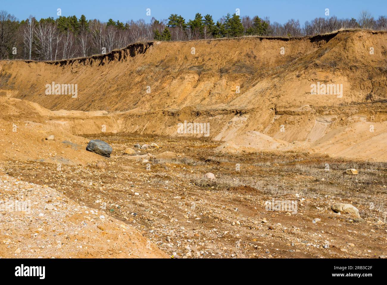 Sand and gravel pit with yellow sand and boulders Stock Photo - Alamy