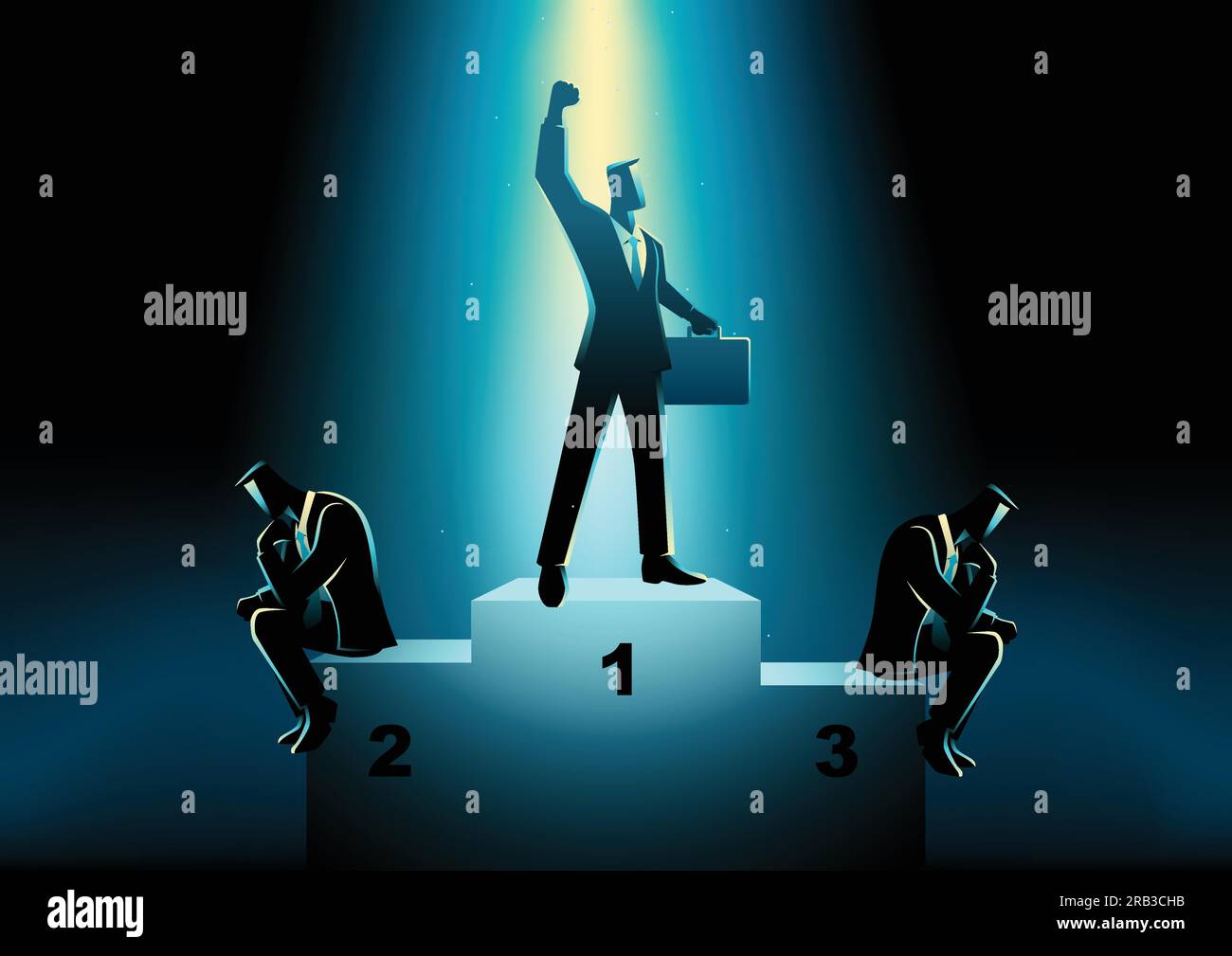 Business concept illustration of businessmen on podium, business ...