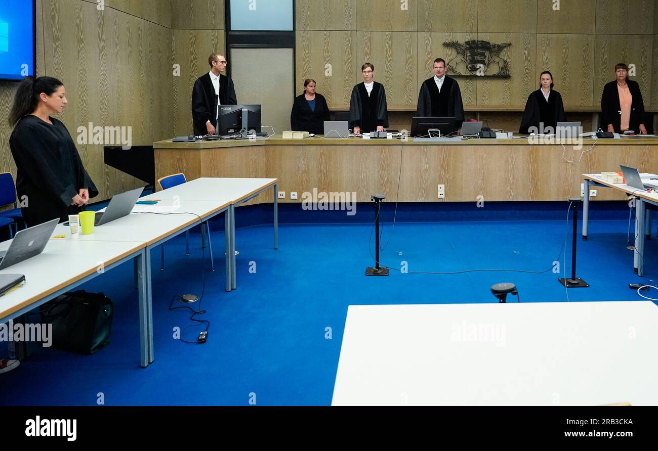 Mannheim, Germany. 07th July, 2023. Inga Berg (l), defense attorney for ...