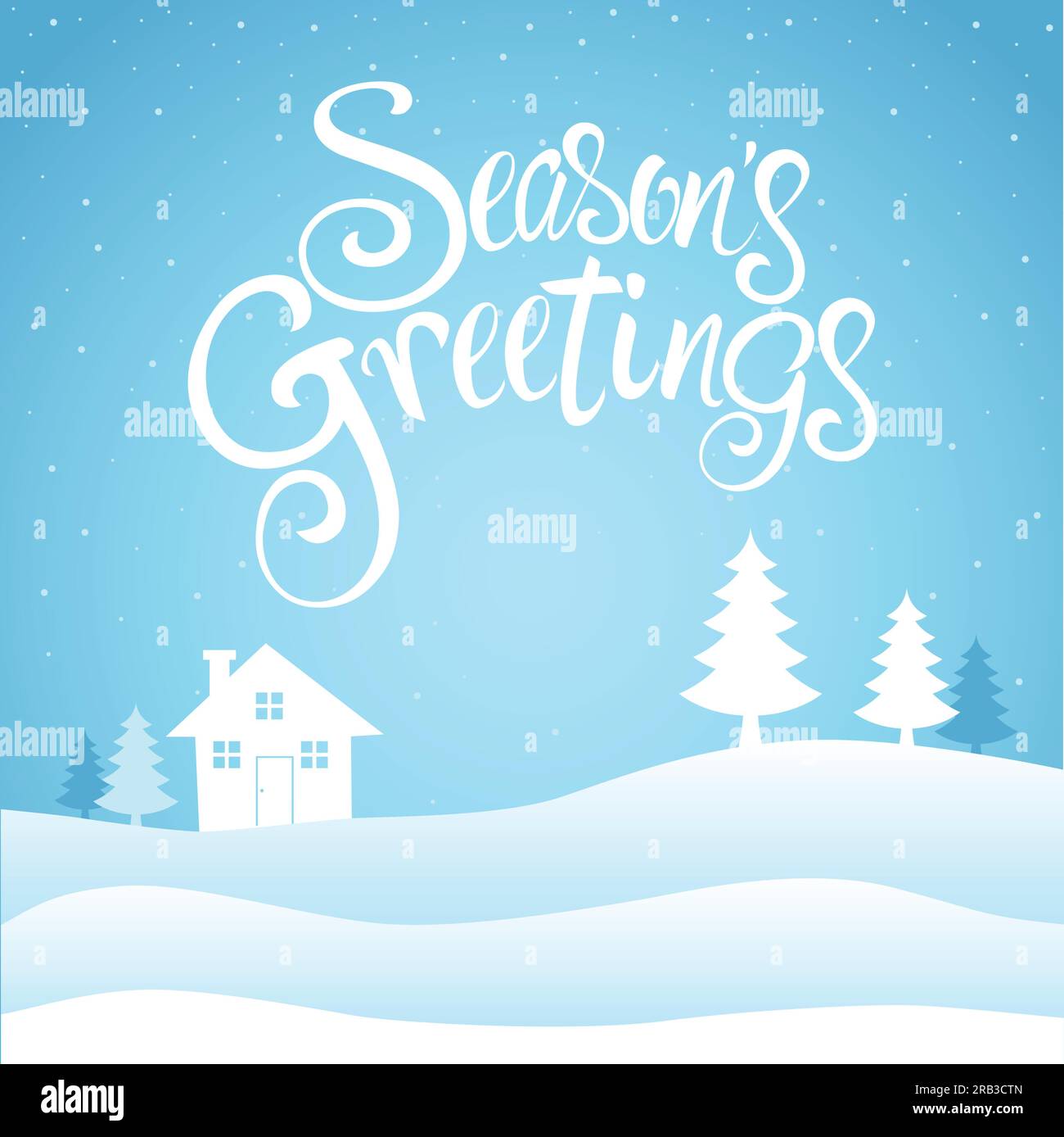 Text of Season's Greetings with decorative house and pine trees on ...
