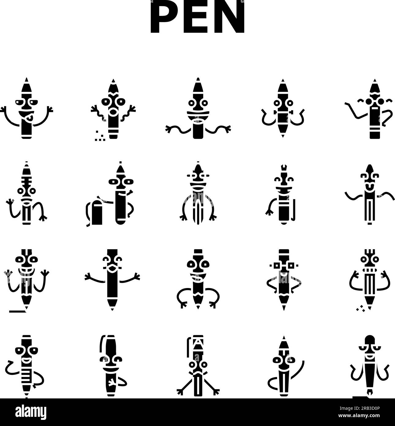pen character pencil school icons set vector Stock Vector Image & Art ...