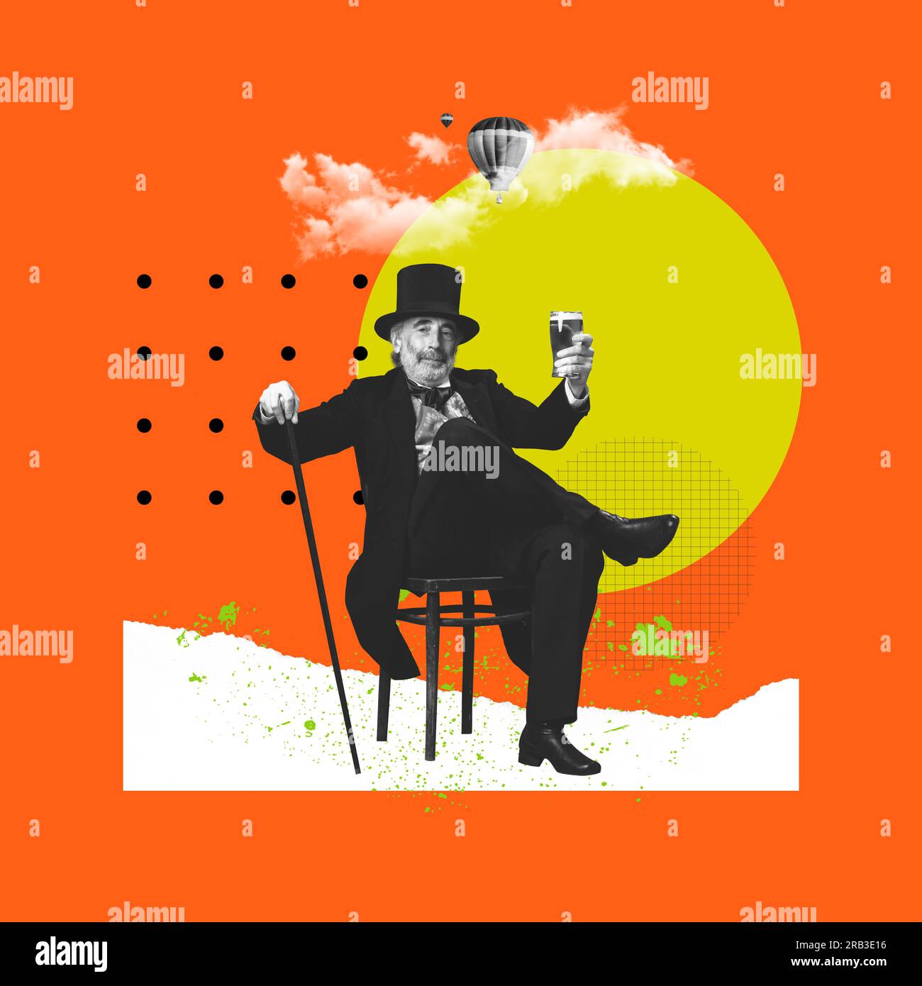 Contemporary art collage. Senior gentleman, noble person sitting and ...