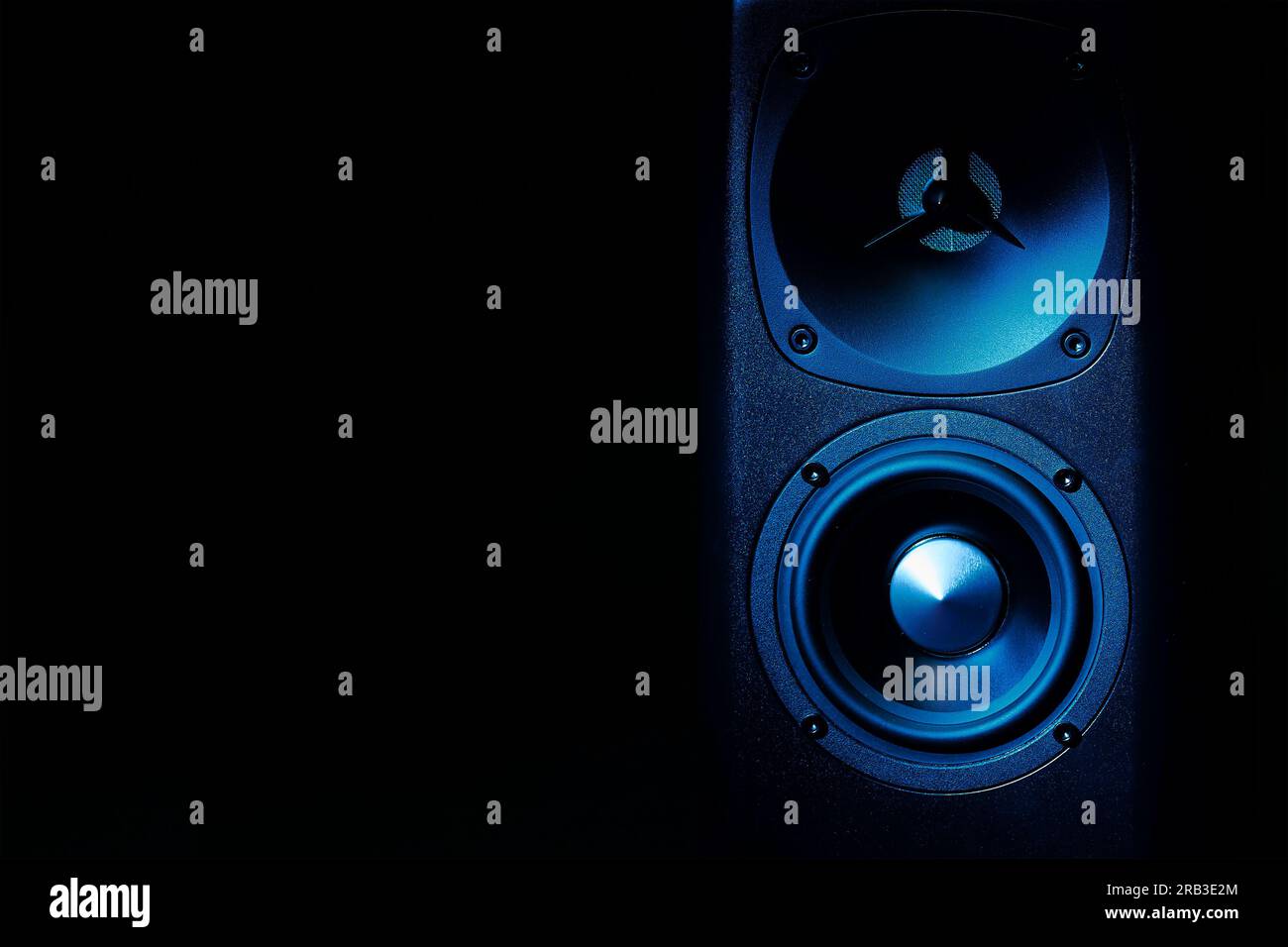 Multimedia acoustic sound speakers with blue neon lighting. Sound audio ...