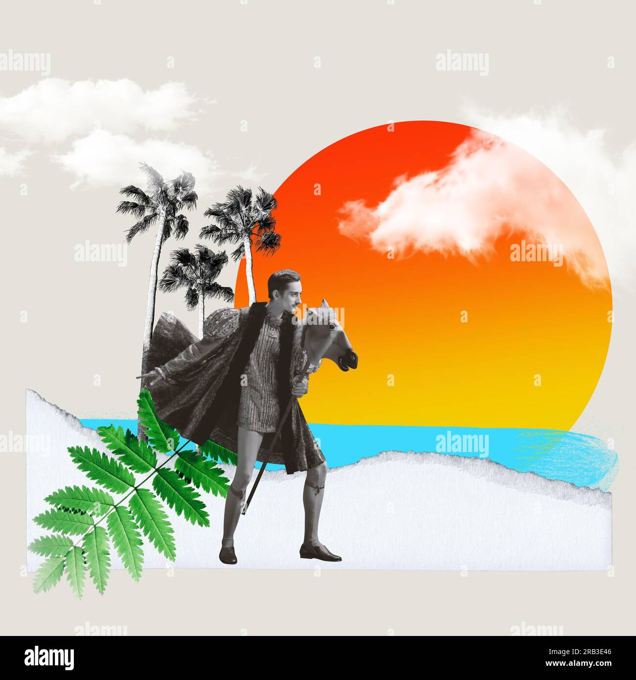 Contemporary art collage. Young man, royal person, prince, duke in ...