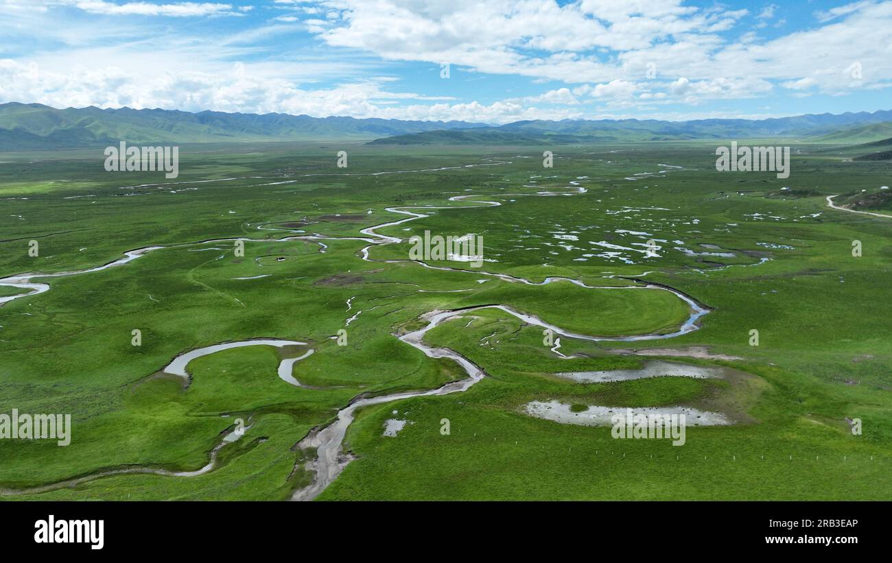 (230707) -- MAQU, July 7, 2023 (Xinhua) -- This aerial photo taken on ...