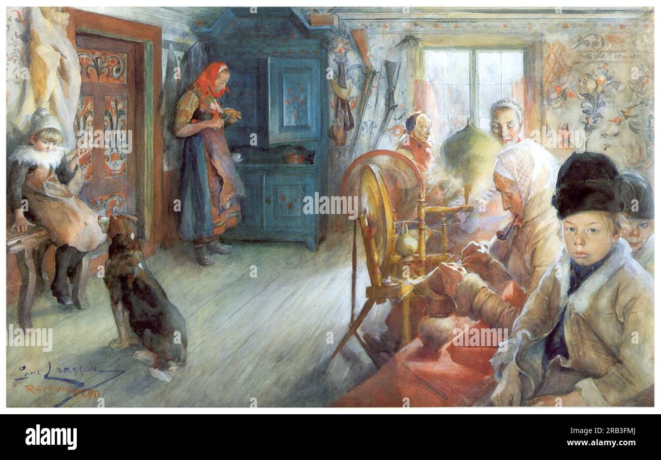 Peasant Interior in winter 1890; Sweden by Carl Larsson Stock Photo - Alamy
