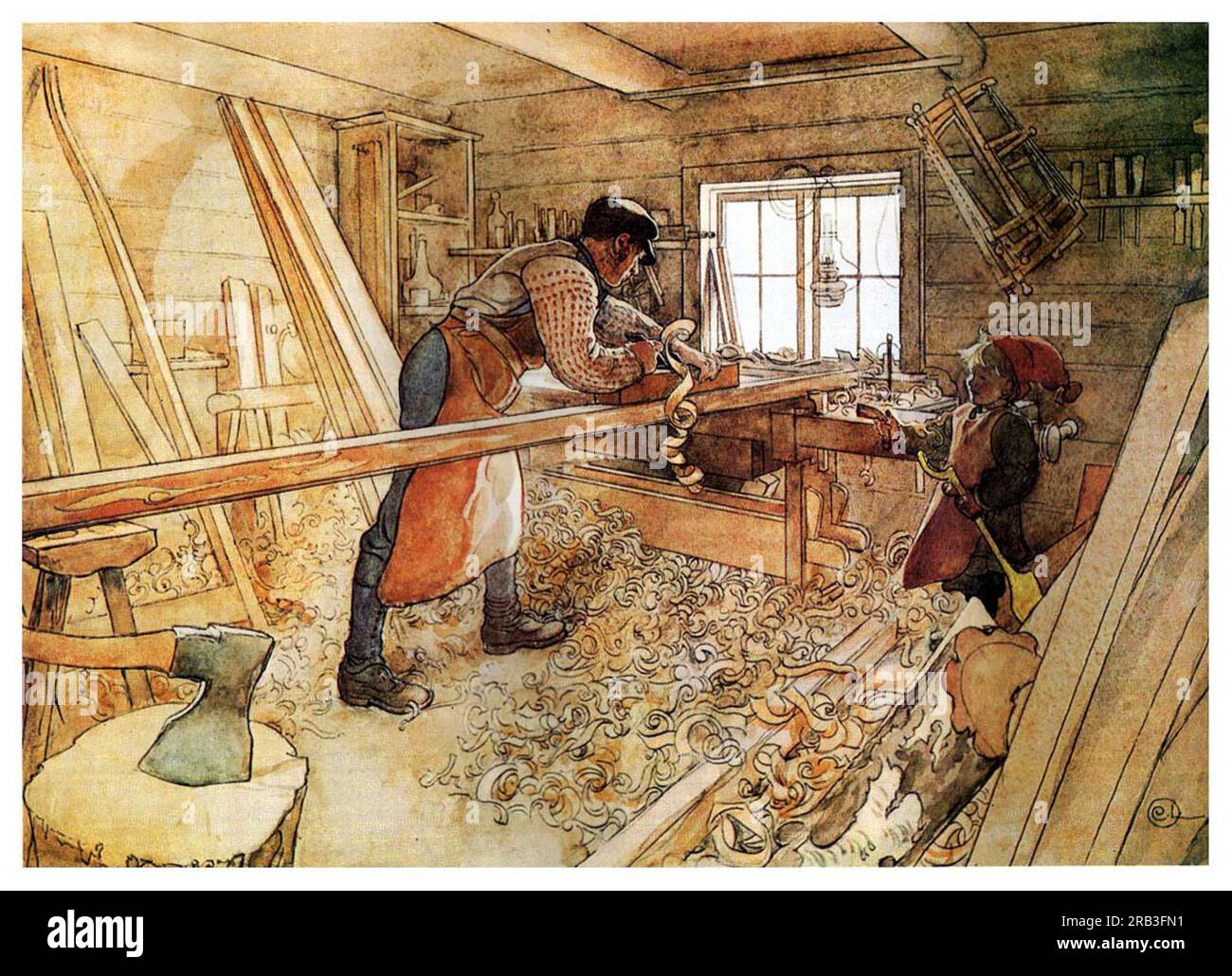 In the Carpenter Shop 1905; Sweden by Carl Larsson Stock Photo - Alamy