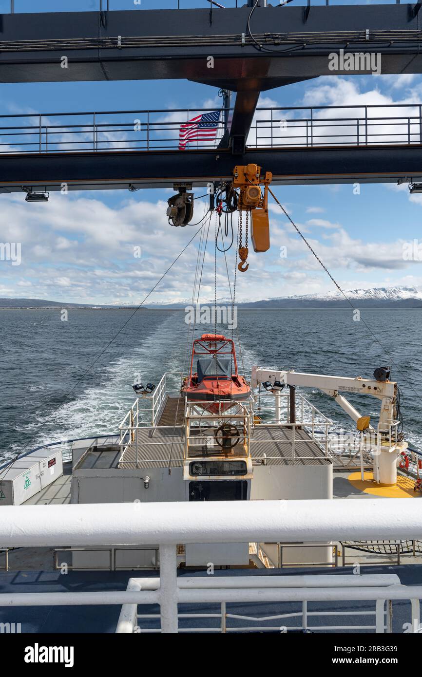 Looking back at the Alaska Marine Highway Mainline Ferry MV Tustumena ...