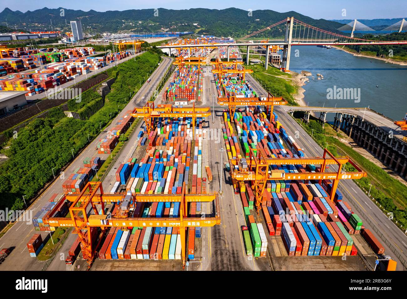 Aerial photo shows the busy Guoyuan Port in Chongqing, China. 4th July ...