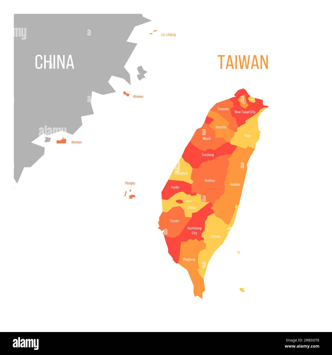 Political map of Taiwan and part of China. Country with administrative ...