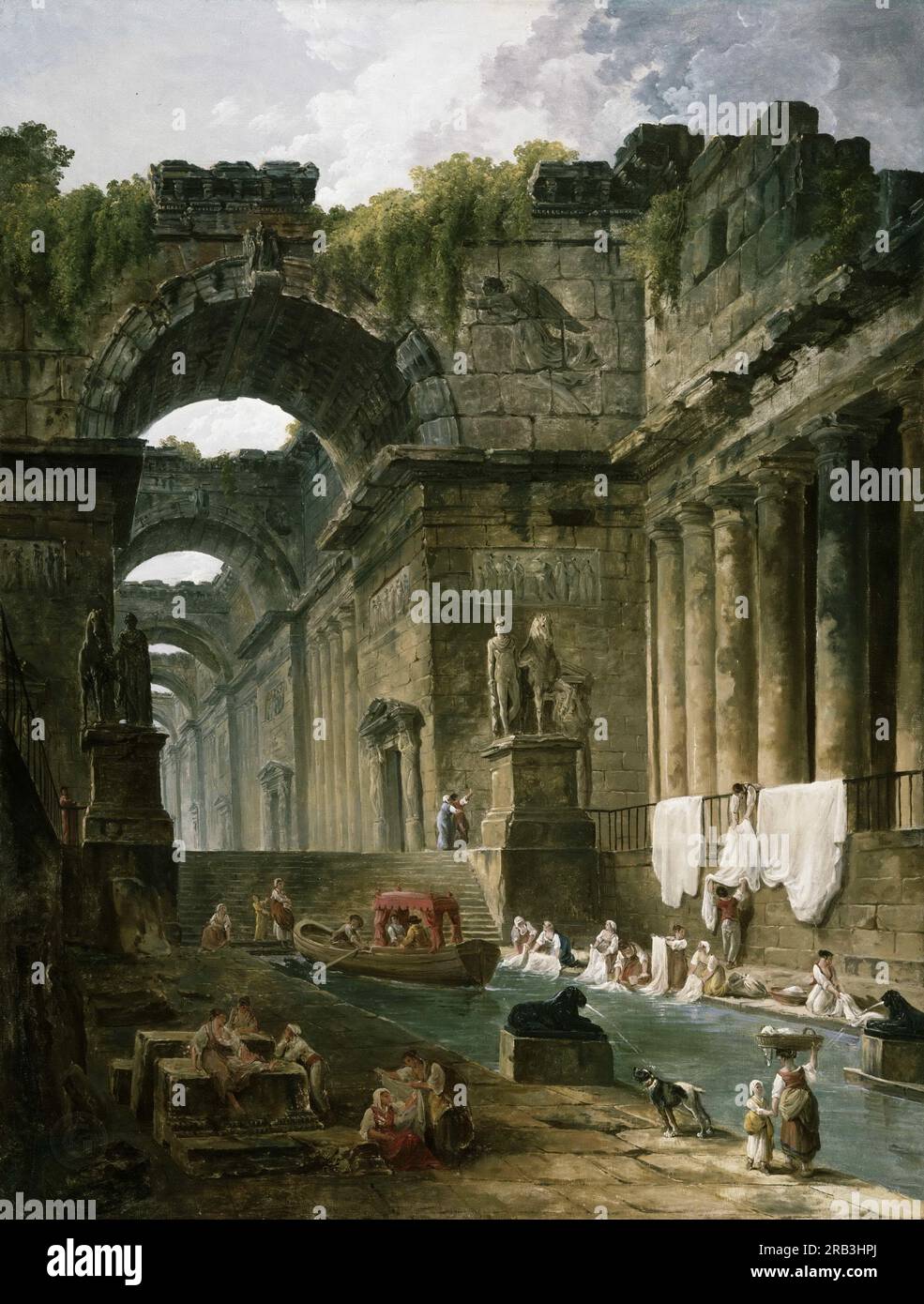 Hubert Robert, French, 1733-1808 -- Ruins of a Roman Bath with ...