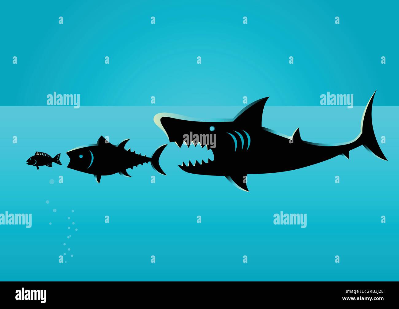 Illustration of bigger fish prey on smaller fish, concept for natural ...