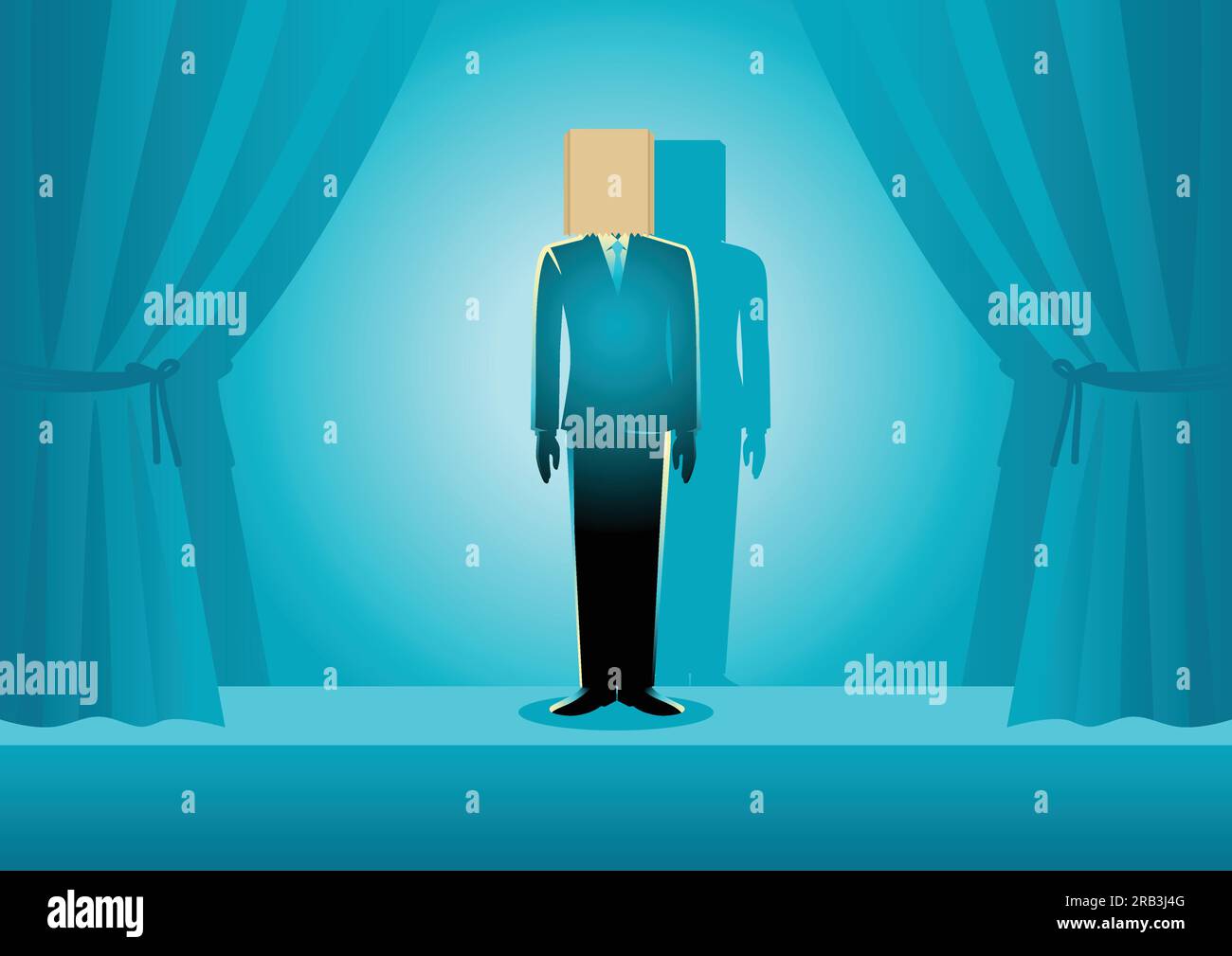 Business concept illustration of a businessman wearing paper bag on his ...