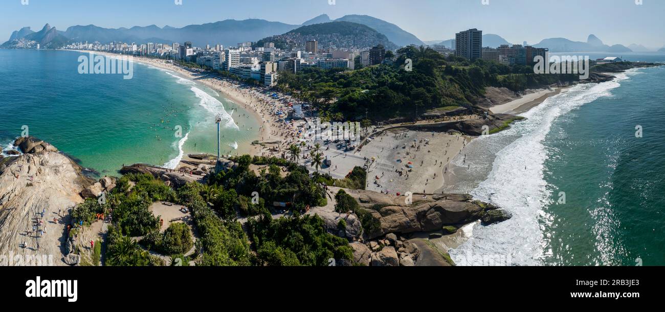 Aerial view of Rio de Janeiro, Ipanema beach, Pedra do Arpoador, Diabo ...