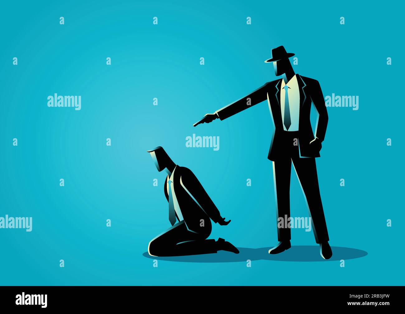 Silhouette Illustration Of A Man Aiming A Gun To The Kneeling Mans