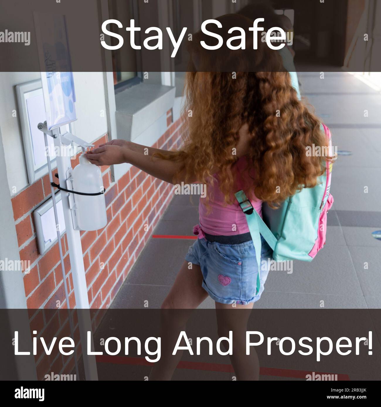 Composition of stay safe live long and prosper text over caucasian ...